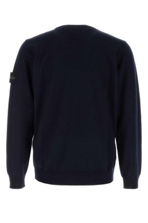 Stone Island Mens Midnight Blue Wool Sweater Navyblue Exterior: Virgin Maglieria