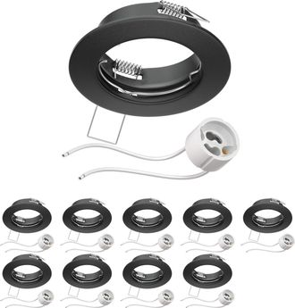 LEDs Com 10 Stück Decken-Einbaurahmen FERE Einbaurahmen schwarz matt (LED/Halogen/GU10/MR16/PAR16/50mm) inkl. GU10 Fassung
