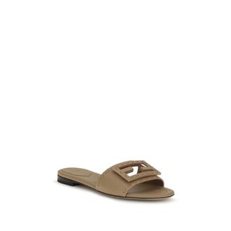 Fendi Womens Beige Calf Leather Bos Taurus Flat Sandals