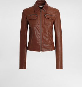 Dolce & Gabbana Vegetable Nappa Leather Jacket - Frau M&auml;ntel Und Jacken Brown 38