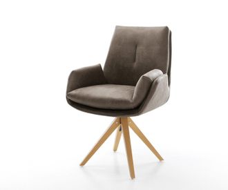 DELIFE Drehstuhl Clea-Flex Mikrofaser Taupe Vintage Holzgestell kantig Natur 180&deg; drehbar, Esszimmerst&uuml;hle