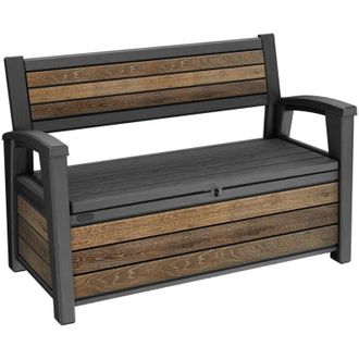 Dmora Aufbewahrungstruhe f&uuml;r drau&szlig;en Estevan, Gartenbox, Outdoor-Truhe, Stauraumbank f&uuml;r au&szlig;en, 133x61 h89 cm, Nussbaum - Dmora