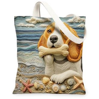 Generic Sac fourre-tout amusant en toile motif beagle pour faire du shopping, 33 x 38,1 cm, sac d&eacute;picerie r&eacute;utilisable pour femme, peinture danimaux domestiqu