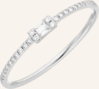 Leaf Ring Tiny Baquette Aus 14 Karat Wei&szlig;gold Mit Diamanten silber