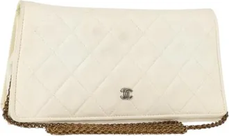 Chanel Portefeuille &agrave; cha&icirc;ne rabat complet Pre-owned - Femme - Pre-owned - Blanc - Taille: ONE Size