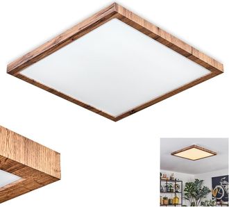 HOFSTEIN LED Deckenleuchte Salmi, Deckenpanel aus Metall/Kunststoff/MDF in Schwarz/Holzoptik/Weiß, flache Leuchte im modernen skandinavischen Design, 36 Watt, 