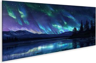 Islandburner Bild auf Leinwand Schönes Nordlicht, helle Aurora Borealis, winterliche Atmosphäre Bilder Wandbilder Poster