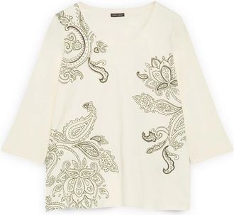 Fiorella Rubino Femme, Tops, Beige, Taille: 42 FR T-shirt en coton avec imprim&eacute; cachemire