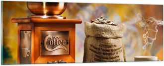 Arttor Panorama Bilder auf Glas Kaffee K&ouml;rner M&uuml;hle Tasse Glasbild 90x30cm Wandbilder Dekoration Wohnzimmer Schlafzimmer K&uuml;che Klein Wanddeko Bild im Glas Wa