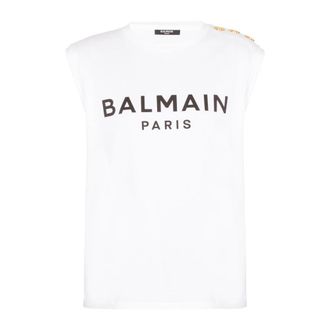 Balmain T-Shirt aus &Ouml;ko-Baumwolle mit aufgedrucktem -Logo - - Tops - Damen - Wei&szlig; - L