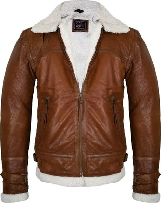 MDM Lederjacke Herren Fell Lederjacke Fliegerjacke in Lammleder Innen Gefüttert