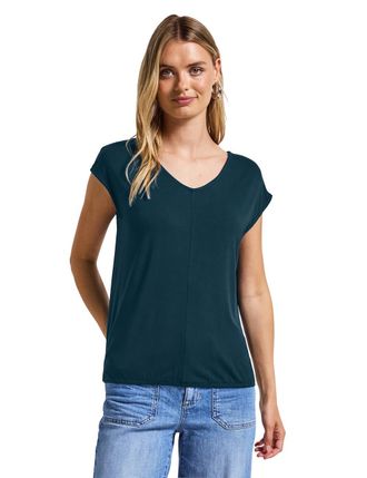 Street One Damen A323529 V-Neck Jersey-Shirt, Tide Blue, 46