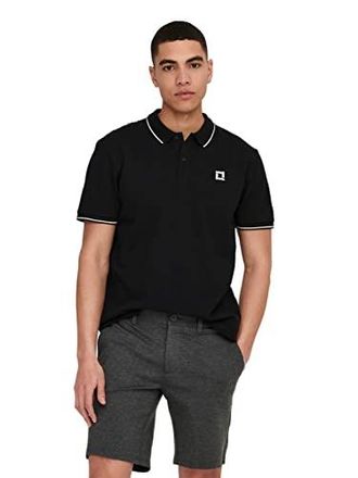 Only & Sons Homme Onsfletcher Slim Noos Polo, Noir/D&eacute;tails : Bande Contrast&eacute;e Blanche Brillante, XL EU