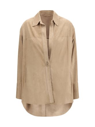 Salvatore Santoro Womens Shirt Suede Sand Lambskin