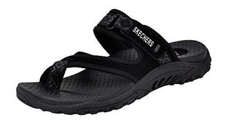 Skechers Womens Reggae Trailway Flip Flop, Black/White, 9 M US