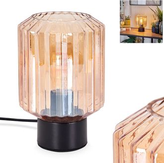 HOFSTEIN Tischleuchte Moruja, Tischlampe aus Metall/Glas in Schwarz/Bernsteinfarben, Leuchte im modernen Vintage/Retro-Design mit Schirm aus Glas (Ø 13cm) u. A