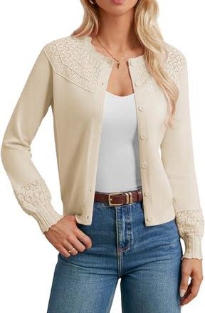 Grace Karin Cardigan à manches longues boutonné léger à col rond en crochet pour femme, abricot, XXL