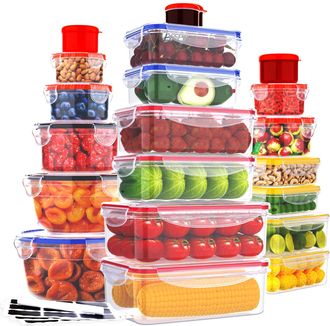 Rockberry Frischhaltedosen mit Deckel, luftdicht (20 stapelbare Boxen, 20 Deckel), Kunststoff, f&uuml;r Speisekammer, K&uuml;che, Organisation, Mikrowelle, Sp&uuml;lmaschine, 