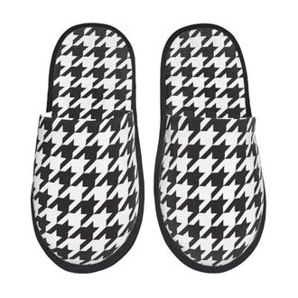 Generic Pantoufles De Voyage Pied-De-Poule Noir Cozy Fourrure Pantoufles Doux Chaussons Pour Chambre Automne Femmes L