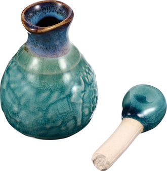 Holibanna Keramik Parf&uuml;mflasche f&uuml;r &Auml;therische &Ouml;le mit Weitem Ausguss Dekorative Fl&uuml;ssigkeitsflasche in Blau Handliche Duftflasche f&uuml;r Aromatherapie und Raumdek