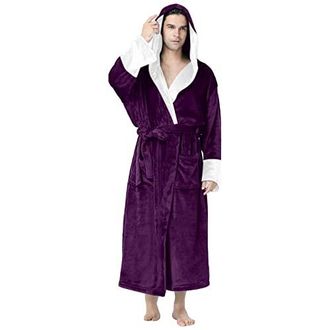 Generic Peignoir pour homme - Col doux et chaud - Long peignoir de chambre - V&ecirc;tement de d&eacute;tente et de nuit - Pyjama en flanelle - Confortable - Robe de carna