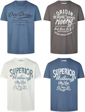 Riverso RIVLeon Lot de 4 t-Shirts &agrave; col Rond pour Homme T-Shirt imprim&eacute; &agrave; Manches Courtes 100% Coton Coupe Normale Vert Bleu Blanc Gris Rouge Orange S M L XL 