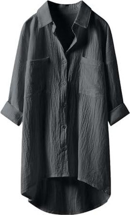 Generic Chemises longues en lin et coton pour femme - Chemise d&eacute;t&eacute; surdimensionn&eacute;e en coton et lin boutonn&eacute;e - Cardigan &agrave; col long - T-shirt l&eacute;ger grande tail