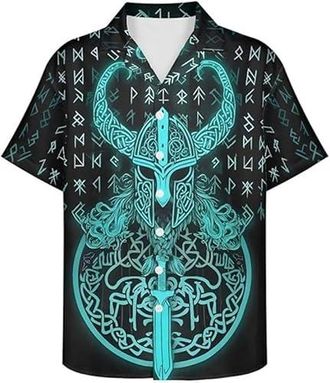 Keephen Nouveaut&eacute; Viking Chemises Hommes/Femmes Viking Animal Impression 3D Chemise Hawaiienne Chemise &agrave; Boutons Cool Plage Vacances Col &agrave; Revers Haut