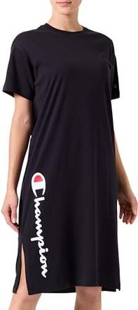 Champion Legacy Icons W Relaxed Vertical Logo S/S Crewneck Robe d&eacute;contract&eacute;e, Noir, M Femme