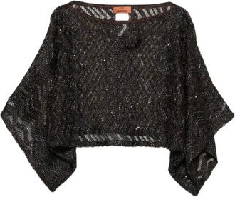 Missoni Femme, Pulls, Brun, Taille: 38 FR Top en maille zigzag avec sequins et manches larges