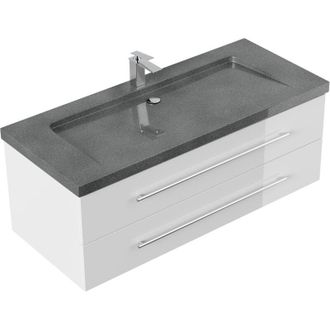 Magnolia Home Badm&ouml;bel Granit G654 Damo 130 cm 1 Hahnloch SoftClose wei&szlig; hochglanz