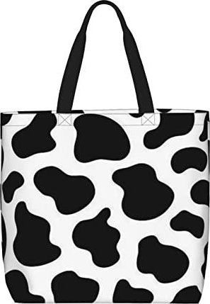 Generic Sac Fourre-Tout Imprim&eacute; Vache Noir Et Blanc Sac &Agrave; Provisions En Toile R&eacute;utilisable De Grande Capacit&eacute; Sacs En Toile &Eacute;paule, Pour &Eacute;cole, Shopping, Tous