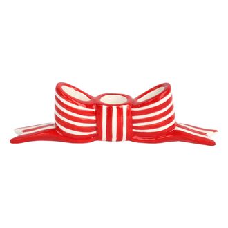 Talking Tables Kerzenhalter mit roter und wei&szlig;er Schleife - Keramik-Weihnachtstisch-Mittelst&uuml;ck, festlicher gestreifter Kerzenhalter f&uuml;r Abendessen, Kerzen, Urlaubsd