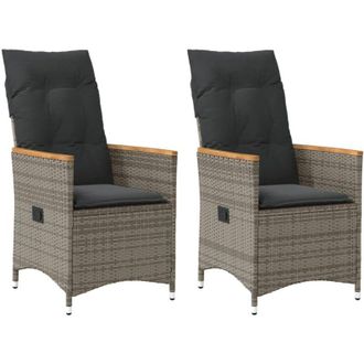 vidaXL Vidaxl - Chaises inclinables de jardin lot de 2 et coussins gris rotin