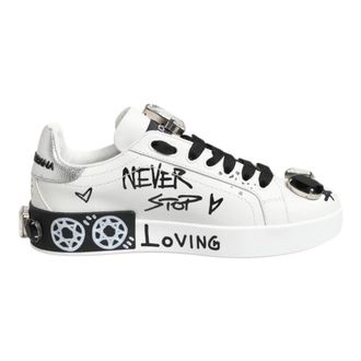 Dolce & Gabbana Kristall Portofino Sneakers Wei&szlig;es Leder - - Shoes - Damen - Wei&szlig; - 35 EU