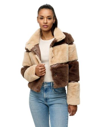 Tazzio Winterjacke F805 Blockstreifen-Design im Teddy-Look, kuschelige Felloptik