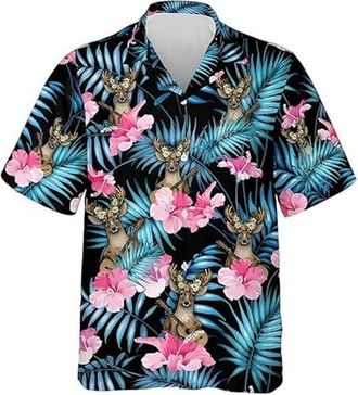 Keephen For&ecirc;t Cerf Chemises Hawaiiennes Impression 3D Chemise &agrave; Boutons pour Femmes Hommes Manches Courtes Plage Chemise Aloha