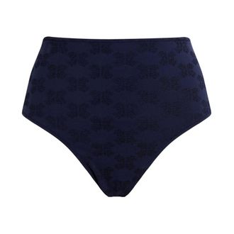 Vilebrequin Femme, Maillots de bain, Bleu, Taille: 38 FR Bas de bikini taille haute Jacquard Monogramme Tortue