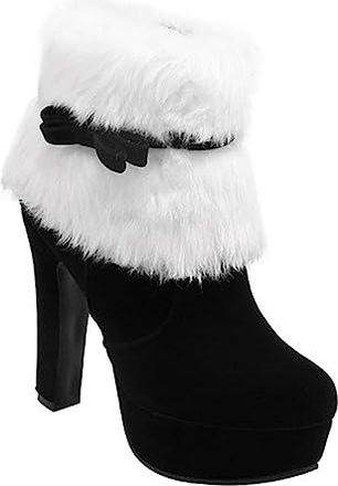 FOMIYES Hiver Femme Noël Bottines Courtes à Talons Hauts Fermeture Éclair Latérale Noeud Décoratif Chaussures Fourrées Confortables Pour Fête Hivernale