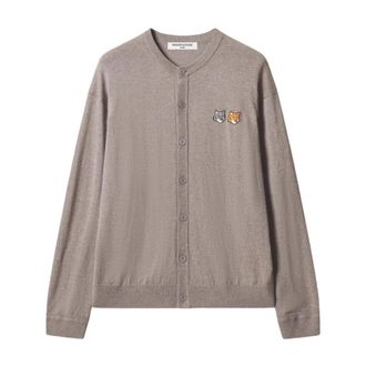 Maison Kitsun&eacute; Cardigan Confort Double Fox Head - Homme - Pulls - Beige - Taille: XL