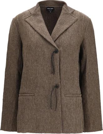 Giorgio Armani Woll-Jersey-Blazer mit Lederquasten - - Jackets - Damen - Braun - XL