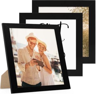 Photolini Bilderrahmen 20x20 cm Schwarz MDF-Holz, breite Rahmen, 3er Set, modern, bruchsicheres Acrylglas, zum Aufhängen & Aufstellen, extra Zubehör - für Ihre 