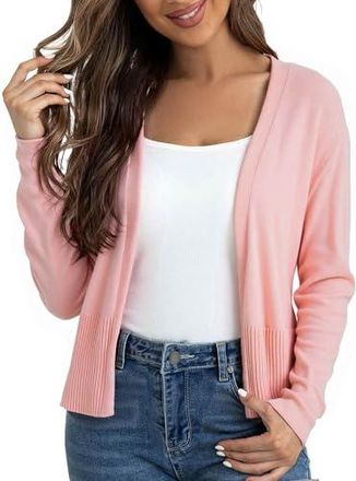 Allegra K Gilet Manche Longue Femme Décontracté Tricoté Cardigan Ouvert sur Le Devant sans Col Vêtements DExtérieur Rose XS