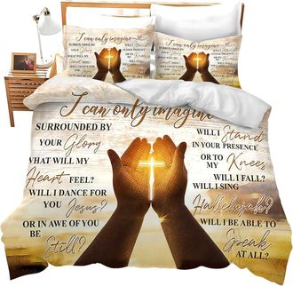 Generic Christentum Bettw&auml;sche 135x200 3D Drucken Jesus-Bibel Bettw&auml;sche-Sets Weiche Komfort Mikrofaser Bettbezug mit 2 Kissenbez&uuml;ge 80x80 cm mit Rei&szlig;verschlu