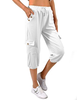 Heekpek TOMEEK Caprihose Damen Jogginghose 3/4 Sporthose Hose Sommer Freizeithose Sweathose Shorts Einfarbig Baggy Kordelzug Taille Yogahose Trainingshose mit