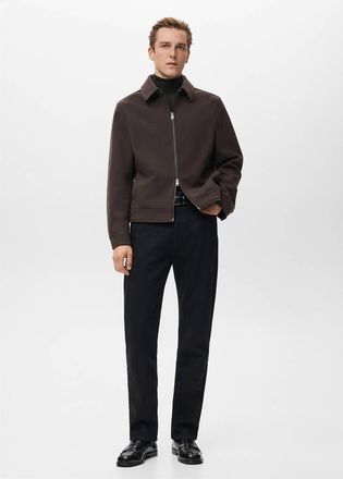 Mango Veste en drap &agrave; fermeture &eacute;clair chocolat - Homme - S - MANGO MAN