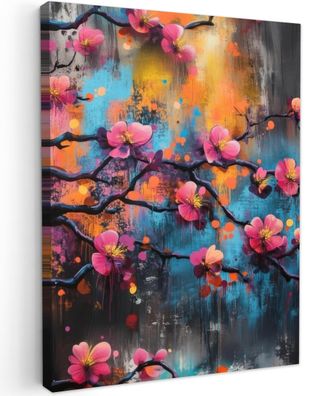MuchoWow © Wandbilder 50x70 cm Schlafzimmer Home Deko Wohnung Bild Wohnzimmer Fotoleinwand Wand Bilder Leinwand Wall Decor Blumen - Zweig - Abstrakt - Rosa