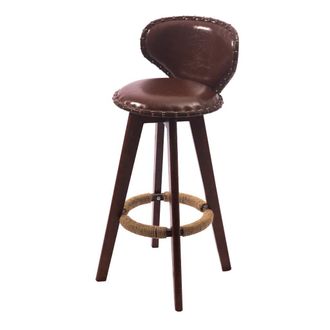 Generic Barhocker mit Hanfseil-Fu&szlig;st&uuml;tze und Drehbarem Pu-Sitz, Esszimmerstuhl mit R&uuml;ckenlehne f&uuml;r K&uuml;che, Kneipe, Caf&eacute;, Terrasse, Braune Beine, Tragkraft 200 