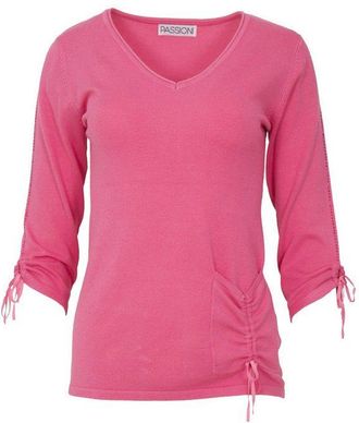 Passioni Strickpullover mit 3/4-&Auml;rmeln und gerafften Zugkordeldetails V-Ausschnitt