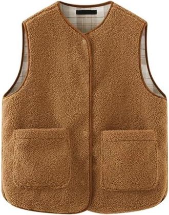 Minetom Femme Gilet En Molleton Polaire Doux Sans Manche Coupe Classique Grandes Filles Couleur Unie Blouson Bouton Matelassée Veste Avec Poches E Kaki L